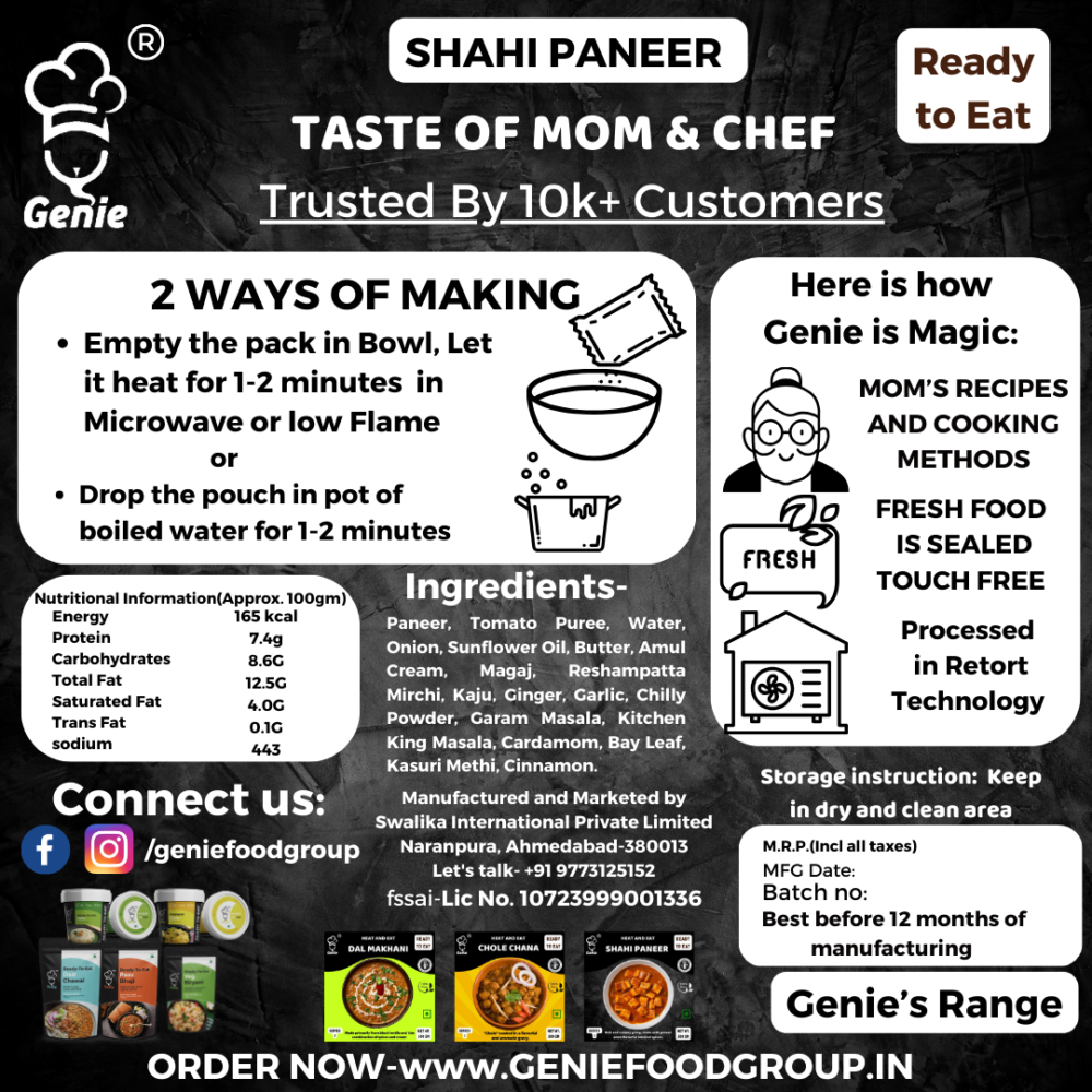 Ready to Eat Shahi Paneer | Genie Food Instant Curry - Genie Food Group